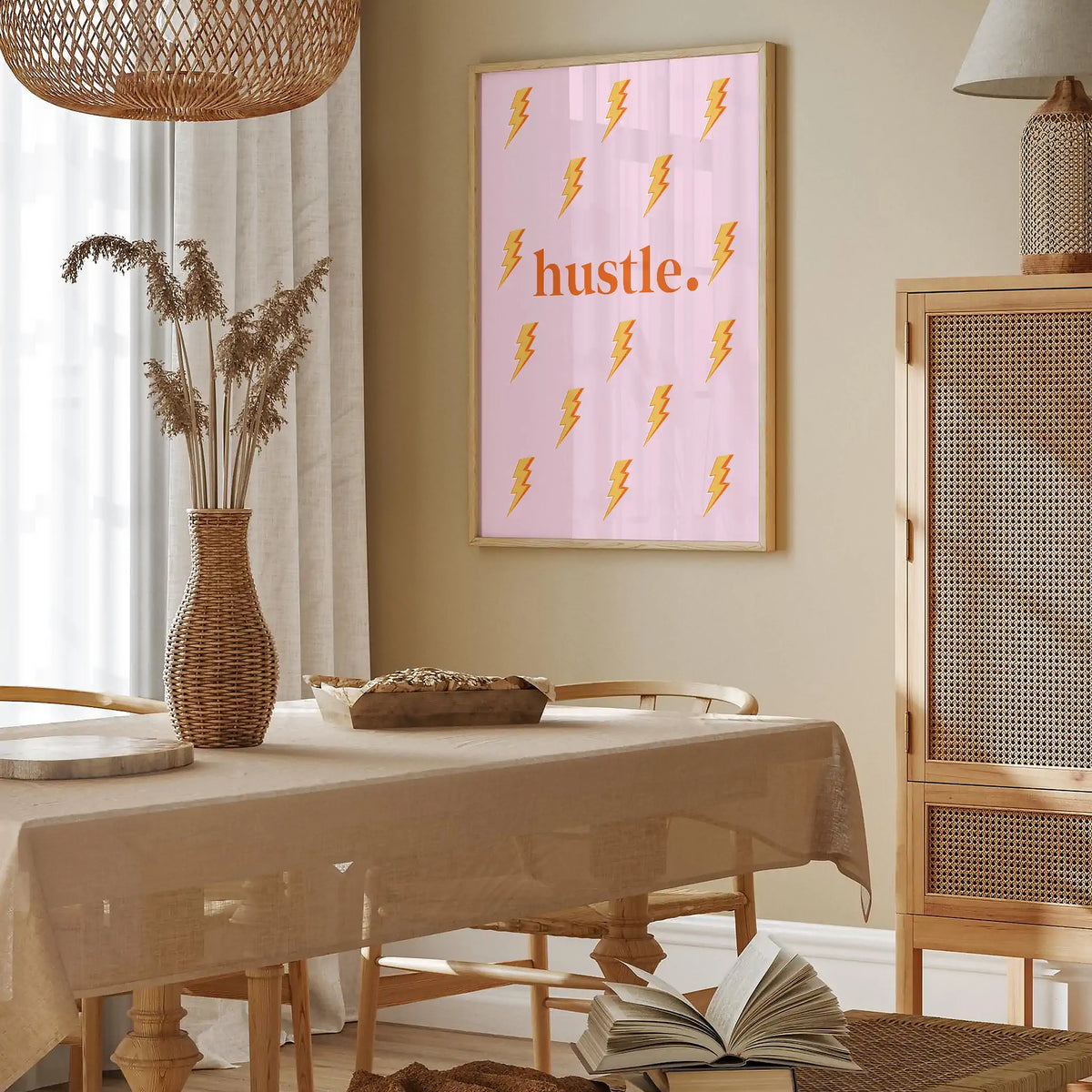 Hustle Motivational Poster | Pink & Orange Wall Art – The Poster Square